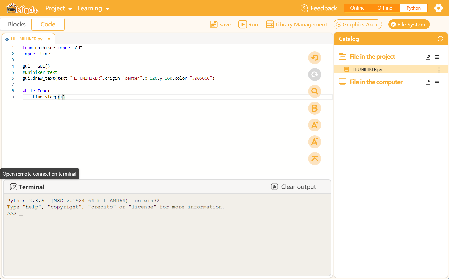 Mind+ Python & Graphical Python - UNIHIKER Documentation